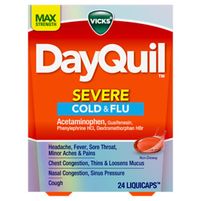 Vicks DayQuil SEVERE Cold, Flu and Congestion Medicine, 24 Liquicaps ...