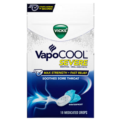 VICKS VapoCool Severe Winterfrost Medicated Drops, 18 count
