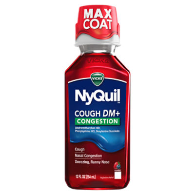 VICKS NyQuil Cough DM+ Congestion Nighttime Relief Liquid, 12 fl oz