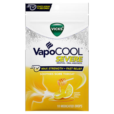 VICKS VapoCool Severe Honey Lemon Chill Medicated Drops, 18 count ...