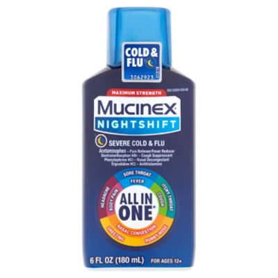 Mucinex Nightshift Maximum Strength Severe Cold & Flu Liquid, For Ages ...