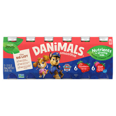 Danimals Paw Patrol Mixed Berry and Strawberry Flavored Smoothie, 3.1 ...