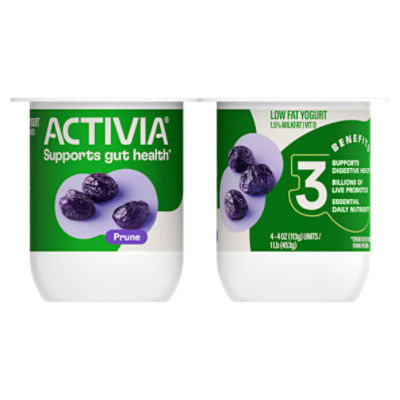 Activia Prune Probiotic Yogurt, Lowfat Yogurt Cups, 4 oz, 4 ct - ShopRite