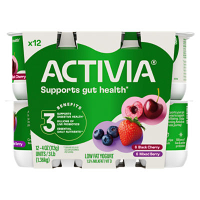 Activia Black Cherry and Mixed Berry Probiotic Yogurt, Lowfat Yogurt ...