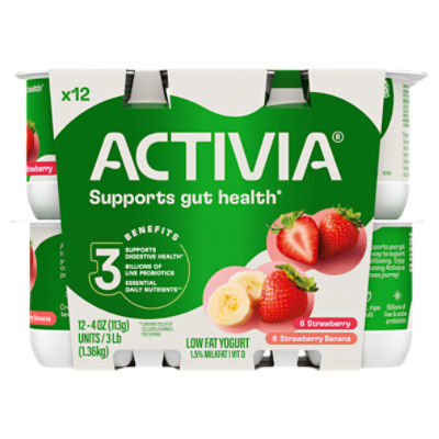 Dannon Activia Strawberry and Strawberry Banana Lowfat Yogurt, 4 oz, 12 ...