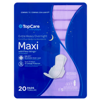 TopCare Everyday Extra Heavy Overnight Maxi with Flexi-Wings Pads, Size ...