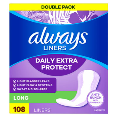 Always Anti-Bunch Xtra Protection Daily Liners, Long Length, Unscented ...