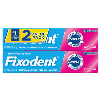 Fixodent Original Denture Adhesive Cream Value Pack, 2.4 oz, 2 count ...