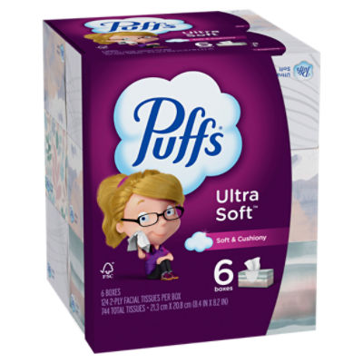 Puffs Ultra Soft Facial Tissues, 124 count, 6 pack