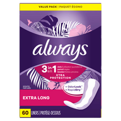 Always Xtra Protection 3-in-1 Daily Liners for Women, Extra Long Length ...