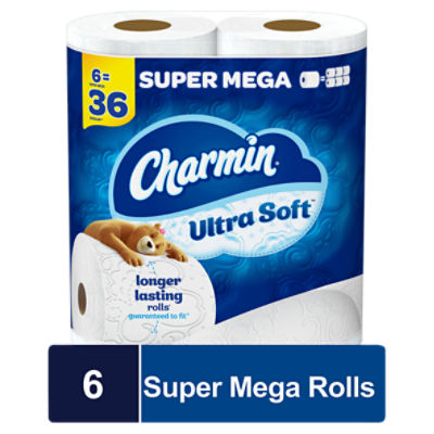 Charmin Ultra Soft Toilet Paper 6 Super Mega Rolls, 366 Sheets Per Roll