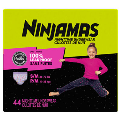 Ninjamas Nighttime Bedwetting Underwear Girl Size S/M 44 Count - Fairway