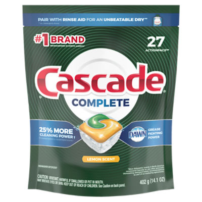 Cascade Complete ActionPacs Dishwasher Detergent, Lemon Scent, 27 Count ...
