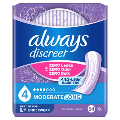 Always Discreet Moderate Long Pads, 54 count - The Fresh Grocer