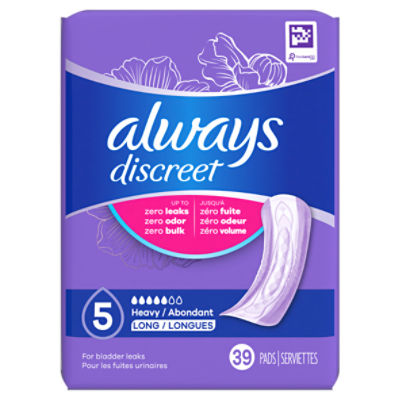 Always Discreet Heavy Long Incontinence Pads, 39 Count