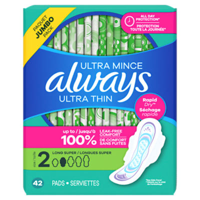 Always Ultra Thin Long Super Flexi-Wings Pads, Size 2, 42 count - ShopRite