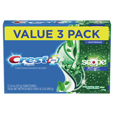 Crest Complete Plus Long Lasting Mint Fluoride Toothpaste Value Pack, 5 ...