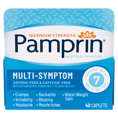 Pamprin Maximum Strength Multi-Symptom Menstrual Pain Relief Caplets ...