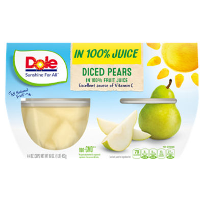 Dole Diced Pears in 100% Fruit Juice, 4 oz, 4 count - The Fresh Grocer