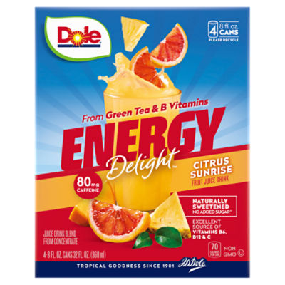 Dole Energy Delight Citrus Sunrise Fruit Juice Drink, 8 fl oz, 4 count ...