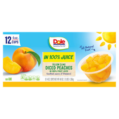 Dole Yellow Cling Diced Peaches in 100% Fruit Juice, 4 oz, 12 count ...