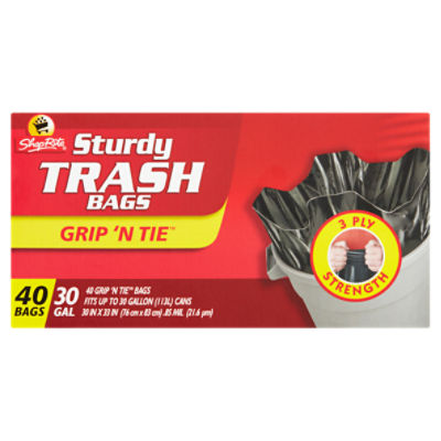 ShopRite Grip 'N Tie 30 Gal Sturdy, Trash Bags