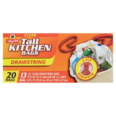 ShopRite 13 Gal Clear Tall Kitchen, Drawstring Bags