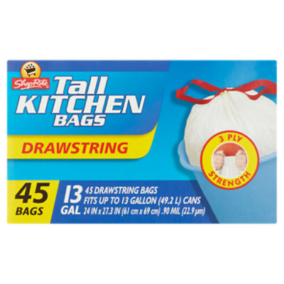 ShopRite 13 Gal Tall Kitchen Drawstring Bags, 45 count