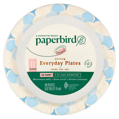 Paperbird 6.87 Inch Decorated Strong Everyday Plates, 48 count