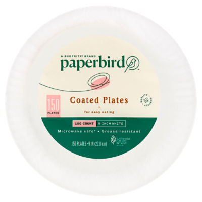 Paperbird 9 Inch White Coated Plates, 150 count