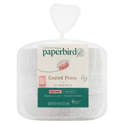 Paperbird 9 Inch White Coated Plates, 300 count - The Fresh Grocer