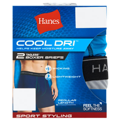 Hanes Cool Dri Assorted Colors Tagless Boxer Briefs, 2 count - ShopRite