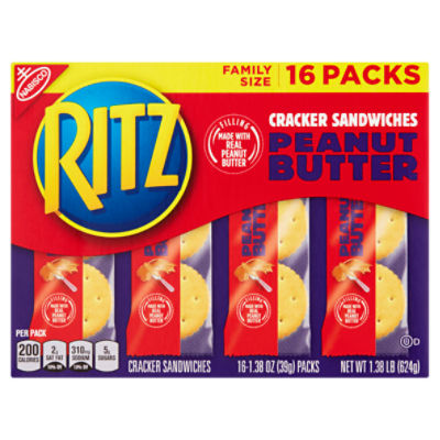 Nabisco Ritz Peanut Butter Cracker Sandwiches Family Size, 1.38 oz, 16 ...