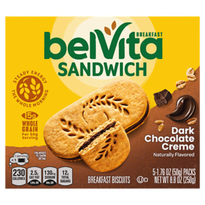 Belvita Sandwich Dark Chocolate Creme Breakfast Biscuits, 1.76 oz, 5 count