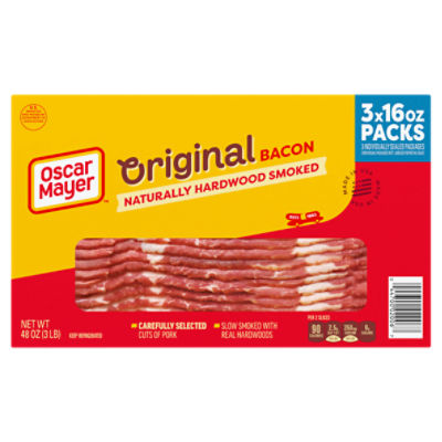 Oscar Mayer Naturally Hardwood Smoked Bacon, 3 ct Box, 16 oz Packs ...