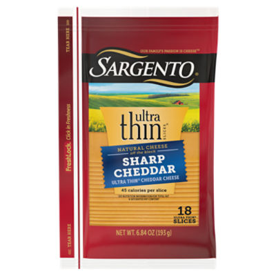 Sargento Ultra Thin Slices Sharp Natural Cheddar Cheese, 18 count, 6.84 ...