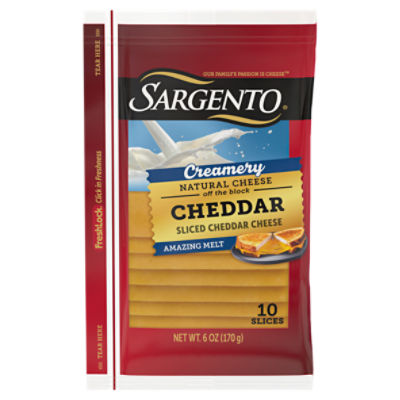 SARGENTO Creamery Sliced Natural Cheddar Cheese, 10 count, 6 oz