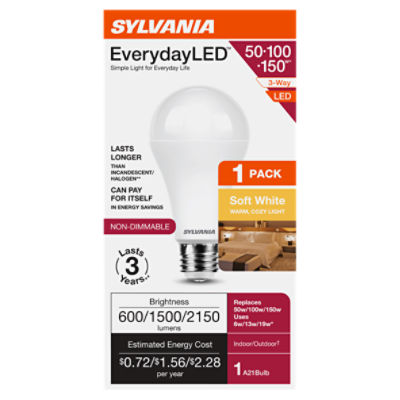 SYLVANIA EverydayLED 50-100-150W A21 Soft White 3-Way 2700K Frosted 1pk ...