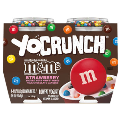 YoCrunch M&M's Milk Chocolate Candies Strawberry Lowfat Yogurt, 4 oz, 4 ...