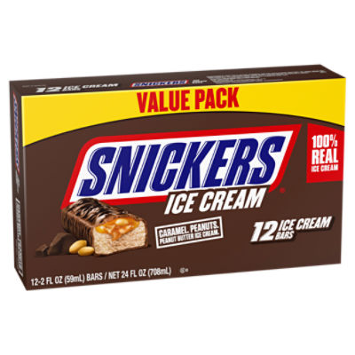 Snickers Caramel, Peanuts, Peanut Butter Ice Cream Bars Value Pack, 2.0 ...