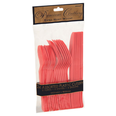 Amscan Extra Heavy Weight Red Assorted Plastic Cutlery, 24 count
