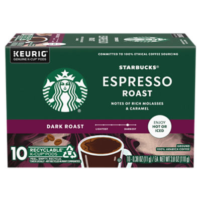 Starbucks Espresso Dark Roast Ground Coffee K-Cup Pods, 0.38 oz, 10 ...