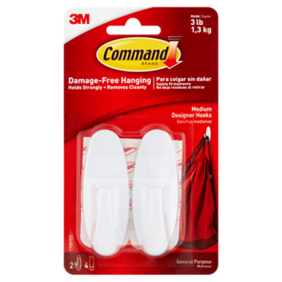 Command™ Medium Designer Hooks, White, 2 Hooks, 4 Strips/Pack - ShopRite