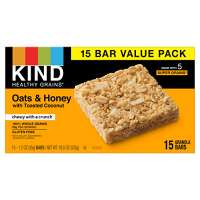 Kind Healthy Grains Oats & Honey with Toasted Coconut Granola Bars ...