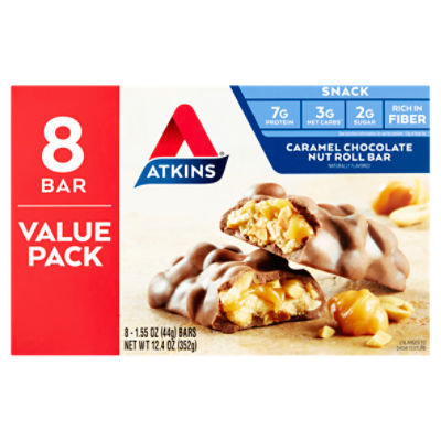 Atkins Caramel Chocolate Nut Roll Snack Bar Value Pack, 1.55 oz, 8 ...