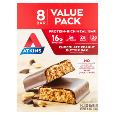 Atkins Chocolate Peanut Butter Bar Value Pack, 2.12 oz, 8 count - ShopRite