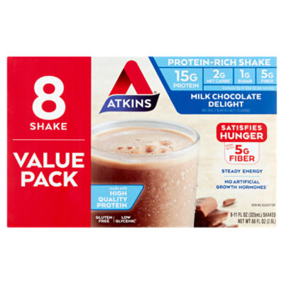 Atkins Milk Chocolate Delight Protein-Rich Shake Value Pack, 11 fl oz ...