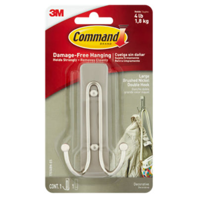 Command Large Brushed Nickel Double, Hook