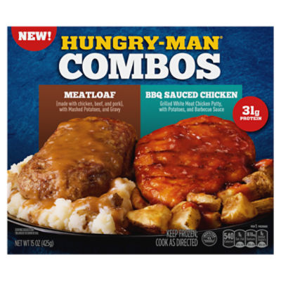 Hungry-Man Combos, Meatloaf and BBQ Sauced Chicken, Frozen Meal, 15 oz ...