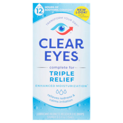 Clear Eyes Triple Action Lubricant / Redness Reliever Eye Drops, 0.5 fl oz
